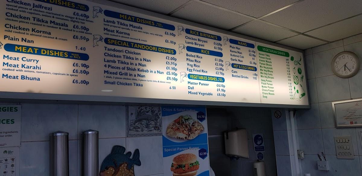 Menu at Blue Chippy fast food, Leicester