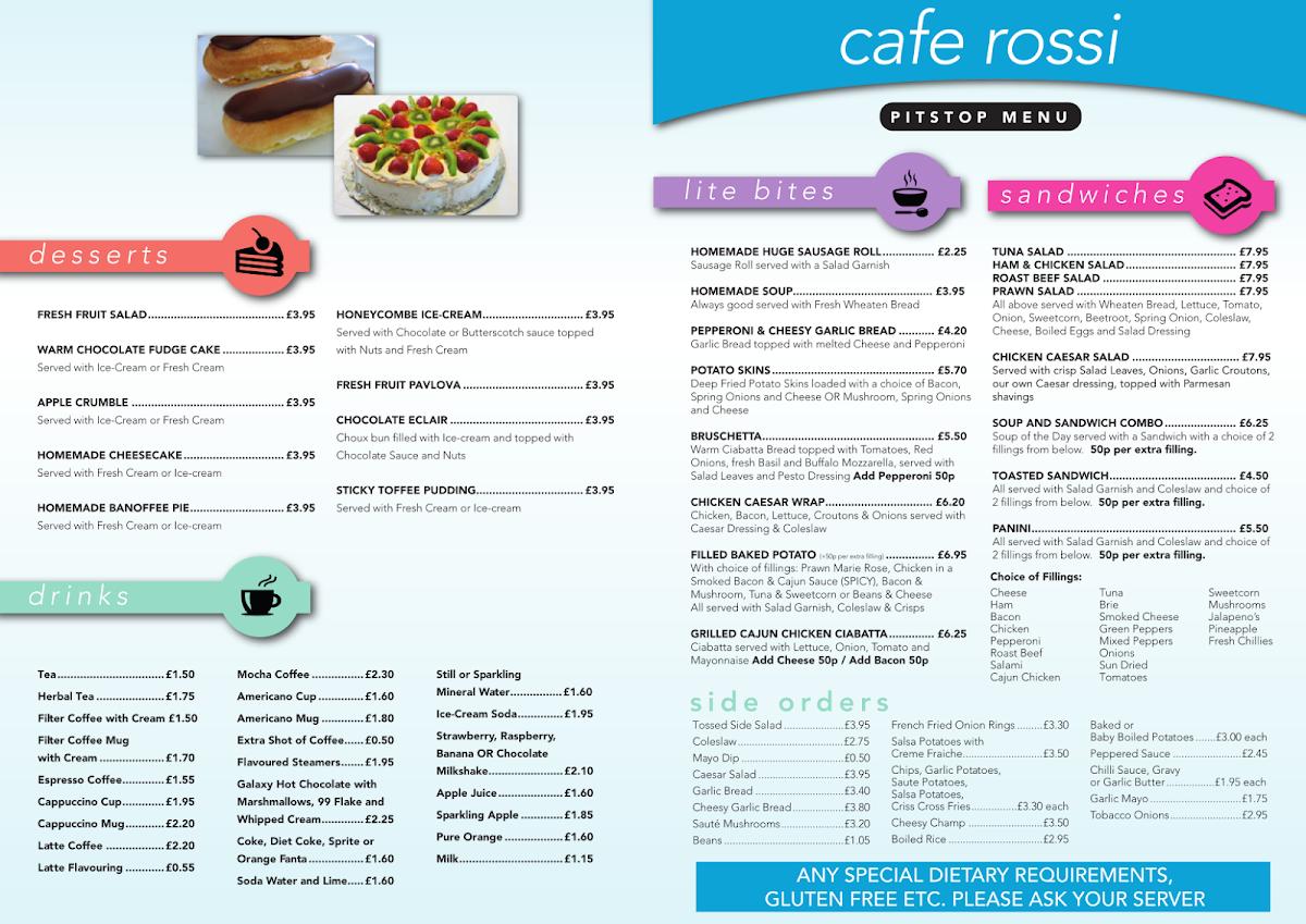 Menu at Café Rossi restaurant, Ballynahinch