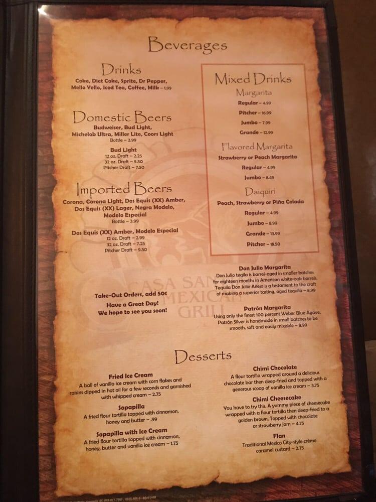 Menu at Casa Santiago Mexican Grill restaurant, Decatur