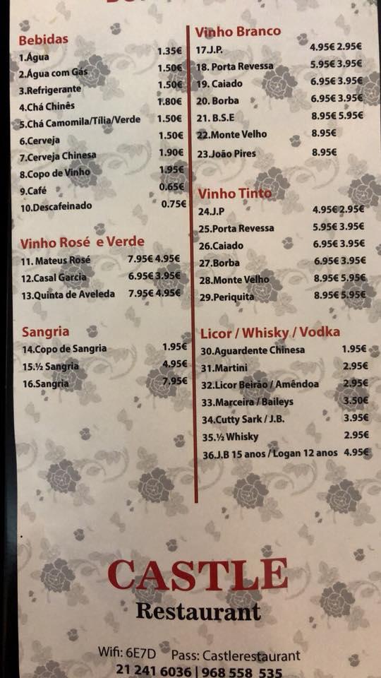 Menu at Castle Restaurant, Sintra