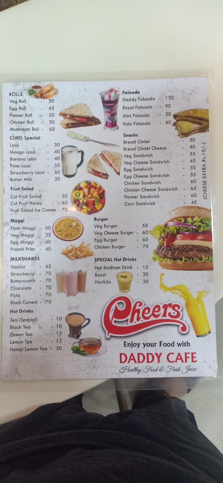 Menu at DADDY CAFE, Chennai, 5/293