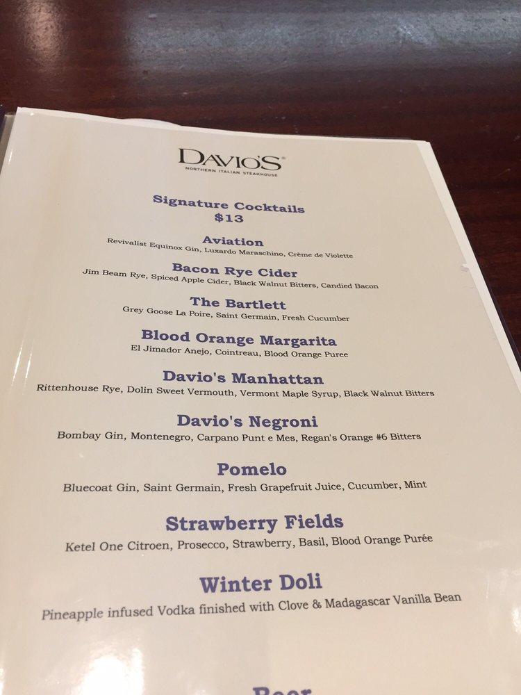 Menu at Davio's Northern Italian Steakhouse, King of Prussia
