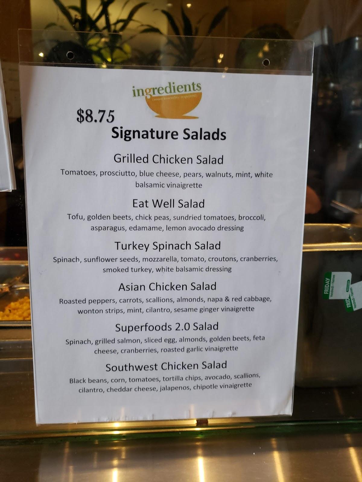 Menu at Ingredients restaurant, Cincinnati
