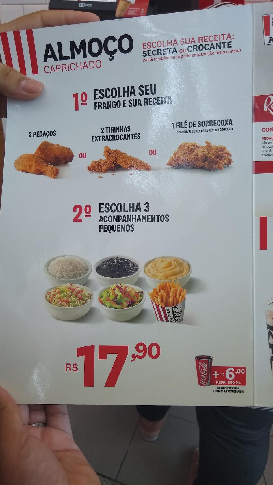 Menu em KFC restaurante, Recife, Av. República do Líbano