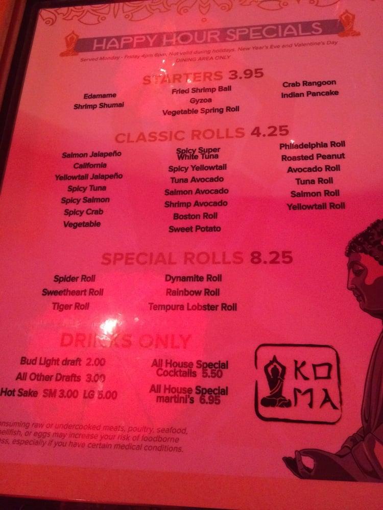 Menu at Koma Japanese Steakhouse and Sushi, West Hartford