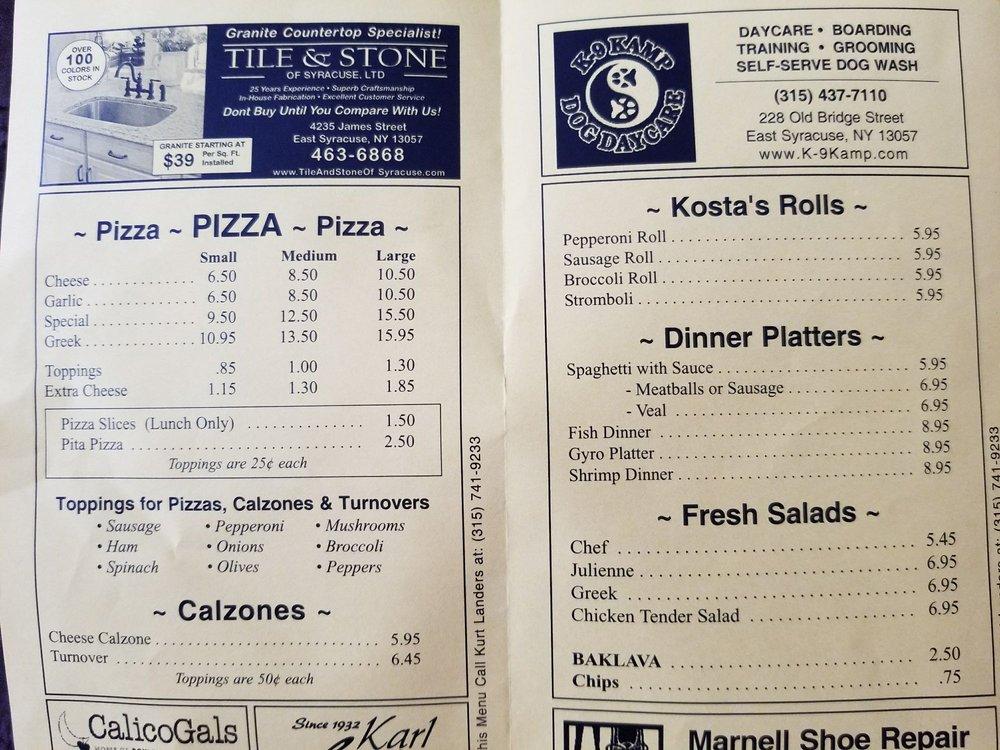 Menu at Kostas Pizza House pizzeria, East Syracuse