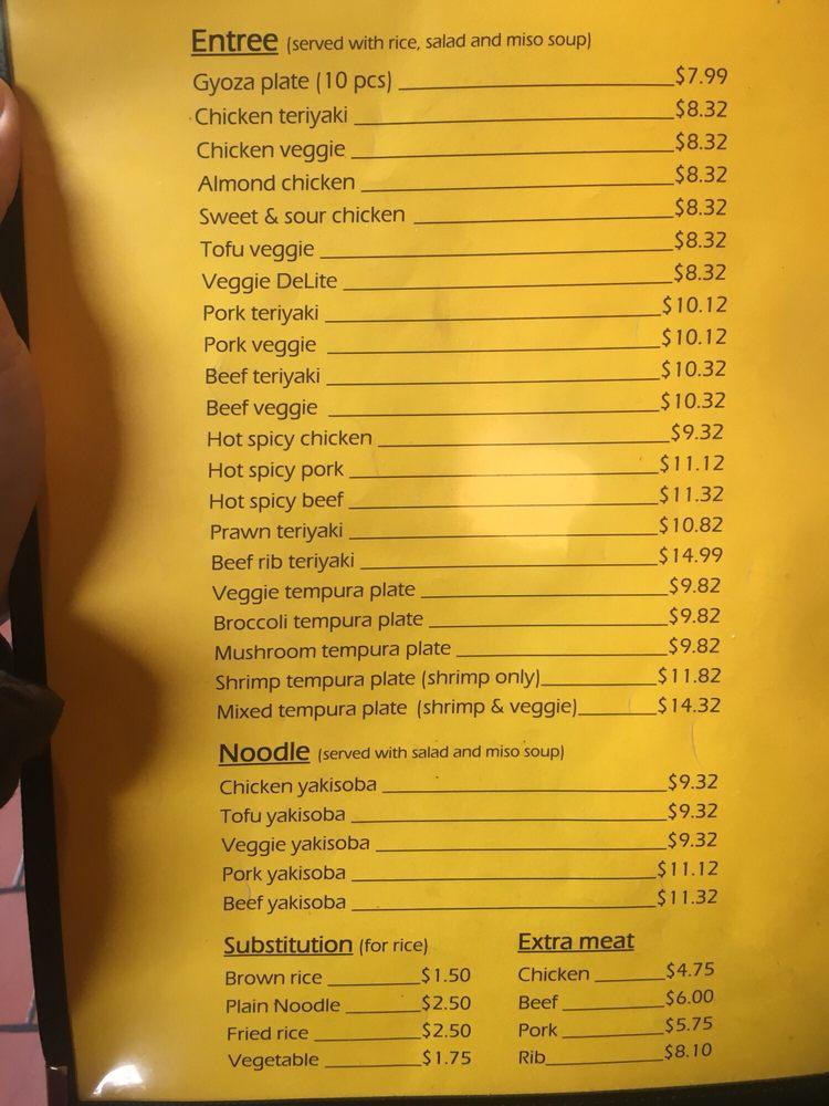 Menu at Minami Teriyaki restaurant, Longview