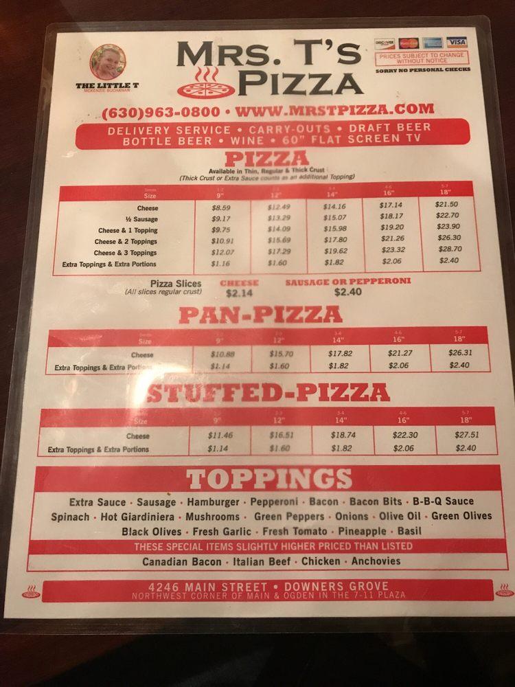 Menu at Mrs. T's Pizza & PUB, Downers Grove, Main St