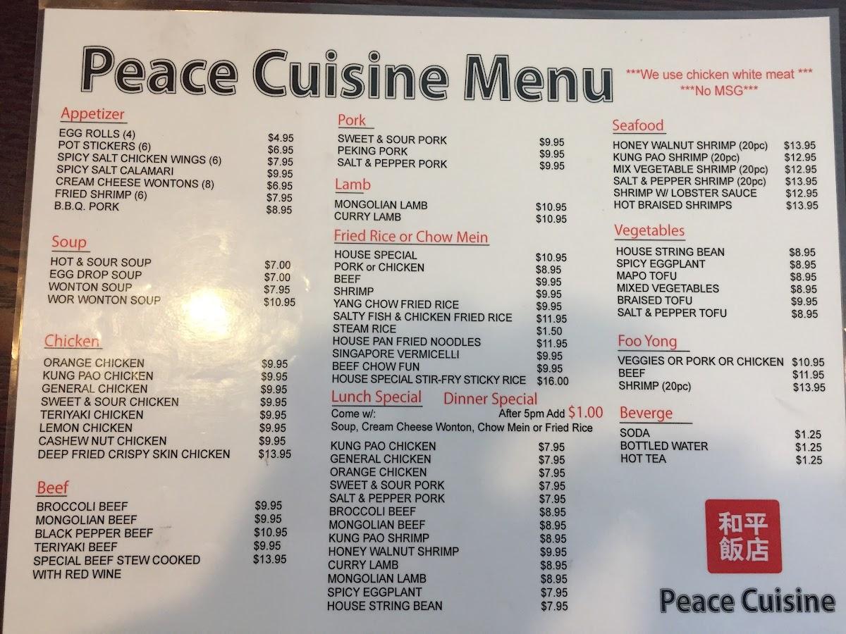 Menu at Peace Cuisine restaurant, West Sacramento