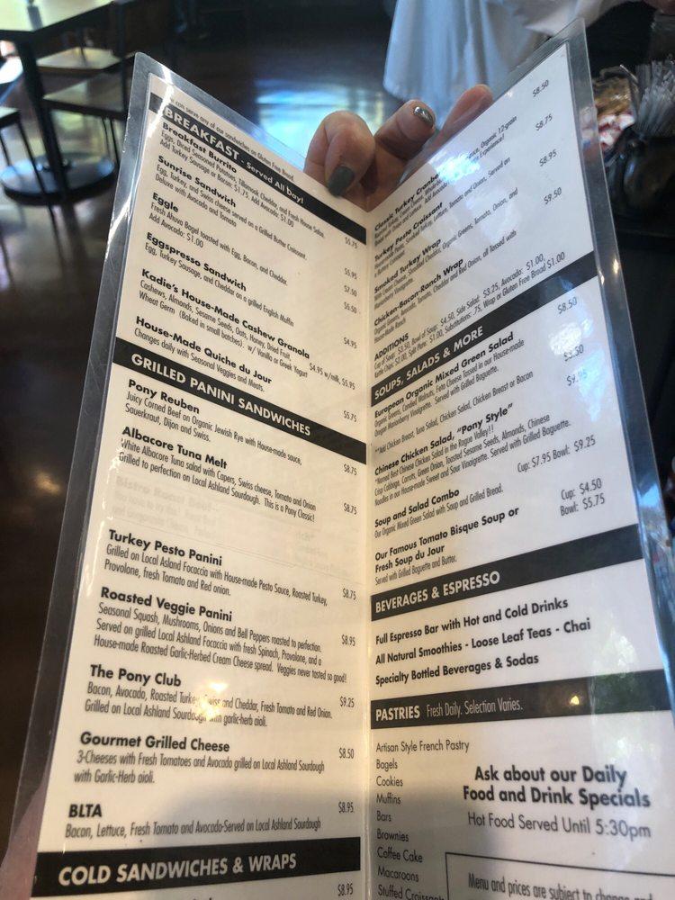 Menu at Pony Espresso Coffee House & Cafe, Ashland