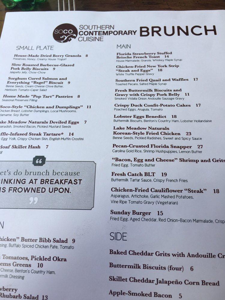 Menu at Soco Restaurant, Orlando