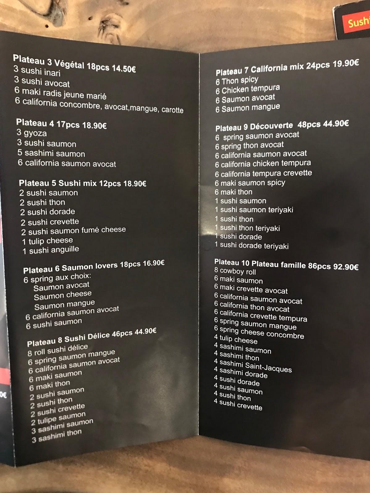 Menu at Sushi Délice, Liège
