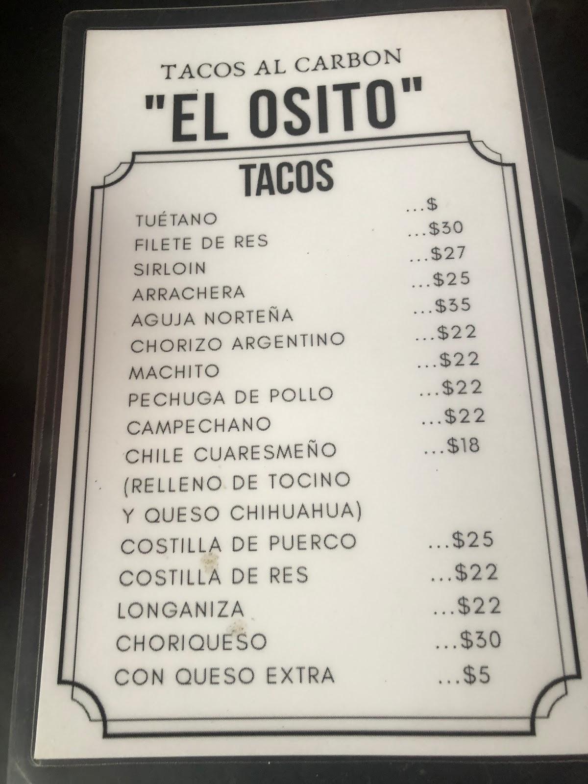Menu at TACOS ''EL OSITO'' restaurant, Mexico, Av Miguel Ángel de ...