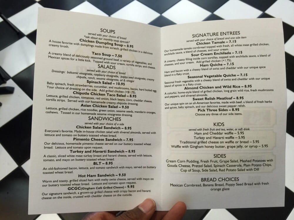 Carta de The Gingham Cafe, Clarksville