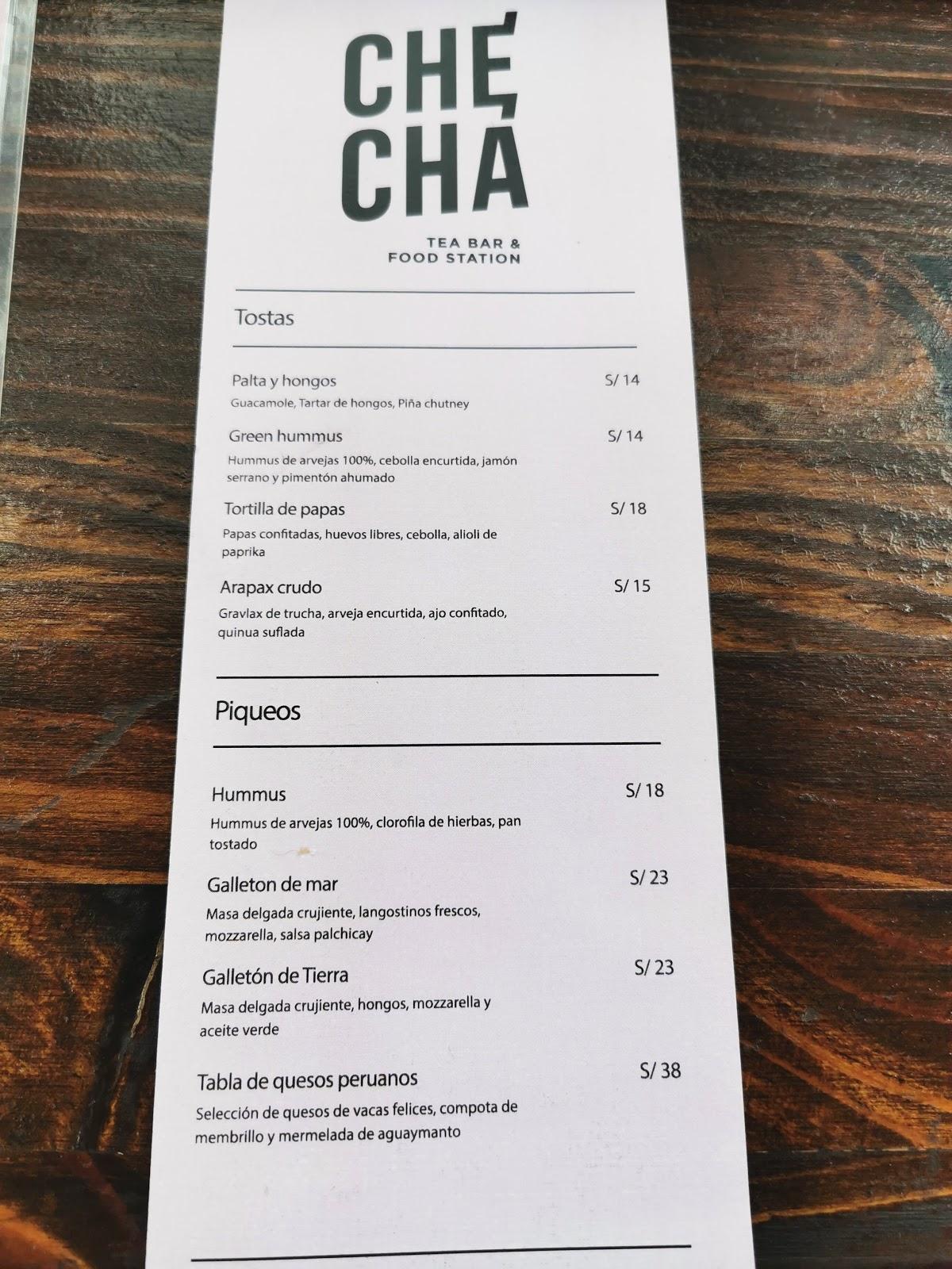 Carta del restaurante CHÉ CHÁ Miraflores, Miraflores
