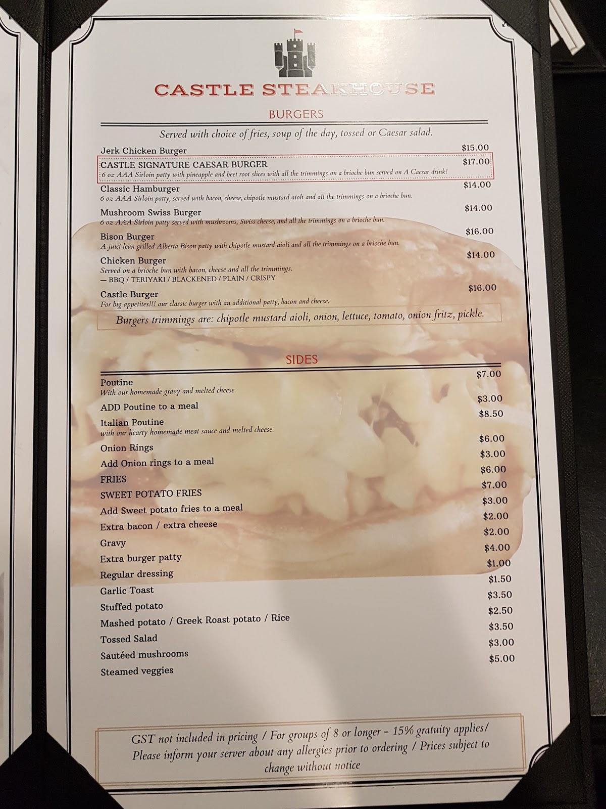 Menu at Castle Steakhouse, Wetaskiwin, 56 St