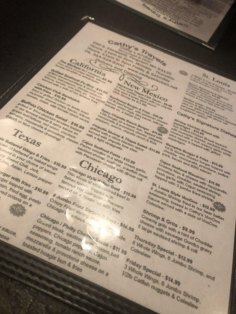 Menu at Cathy's Kitchen restaurant, Ferguson