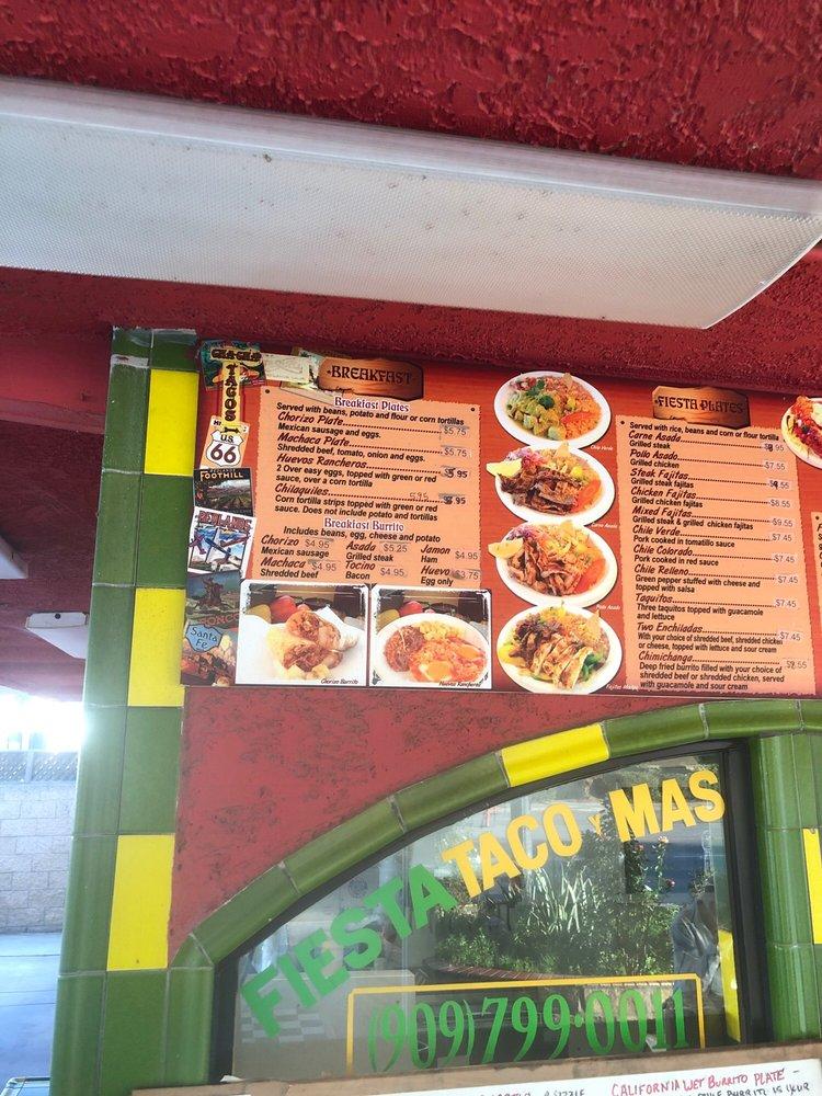 Menu at Cha-Cha's Tacos restaurant, Redlands