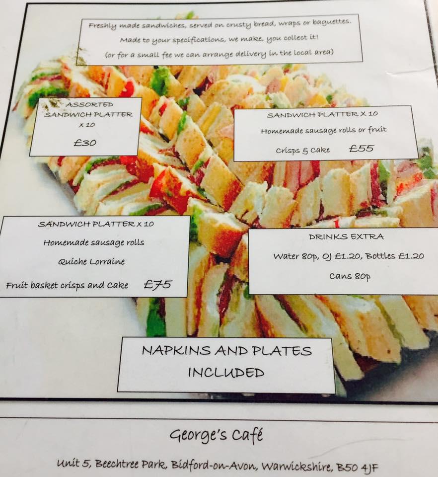 Menu at George's Cafe, Bidford-on-Avon