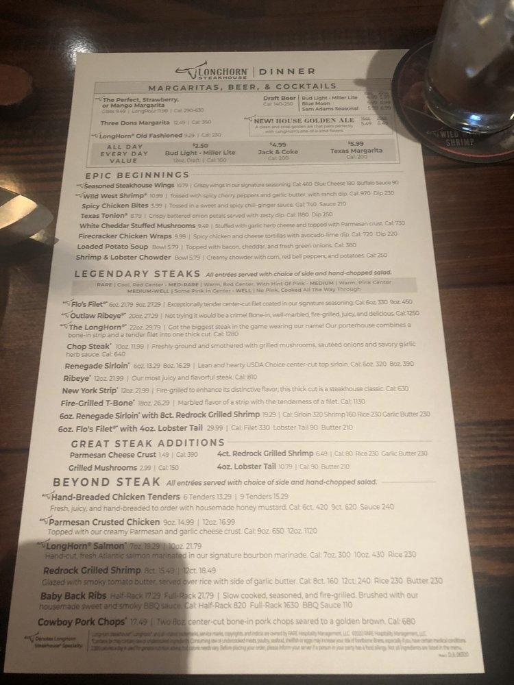 Menu at LongHorn Steakhouse, Fort Walton Beach