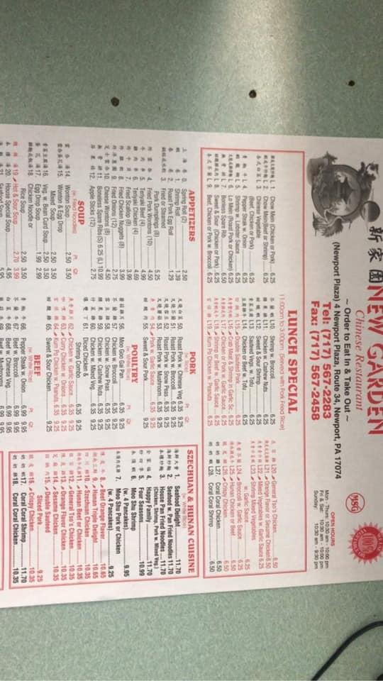 Menu at New Garden Chinese Restaurant, Newport, 4 Newport Plaza