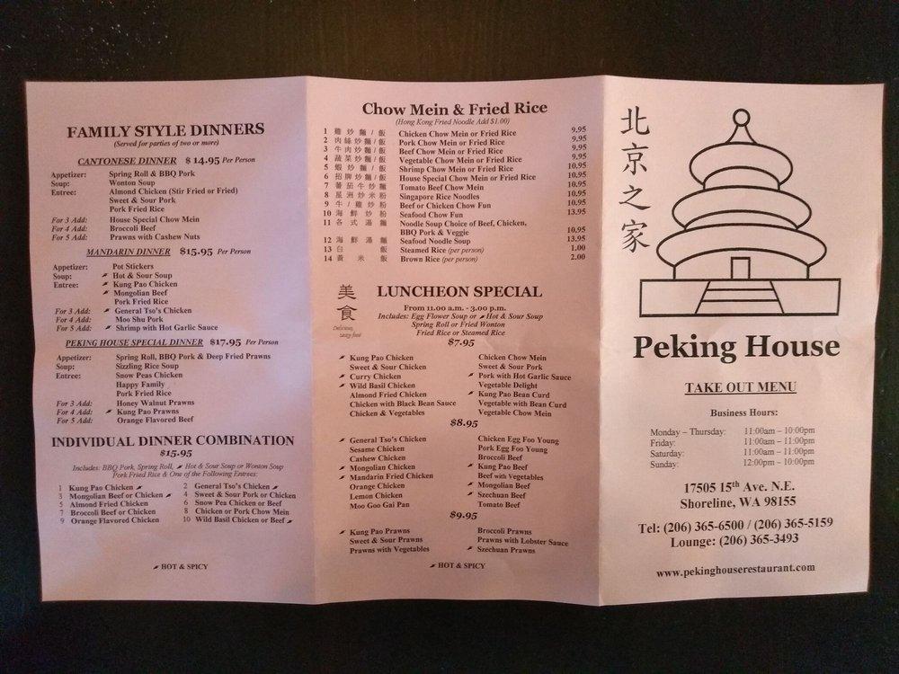 Menu at Peking House restaurant, Shoreline