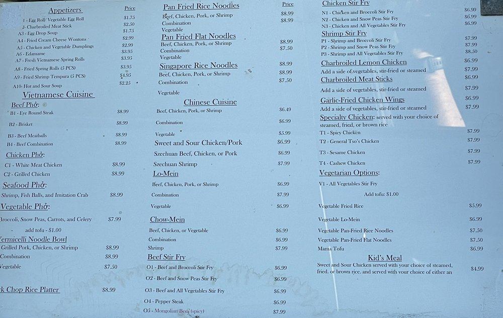 Menu at Pho Ben Restaurant, Edmond