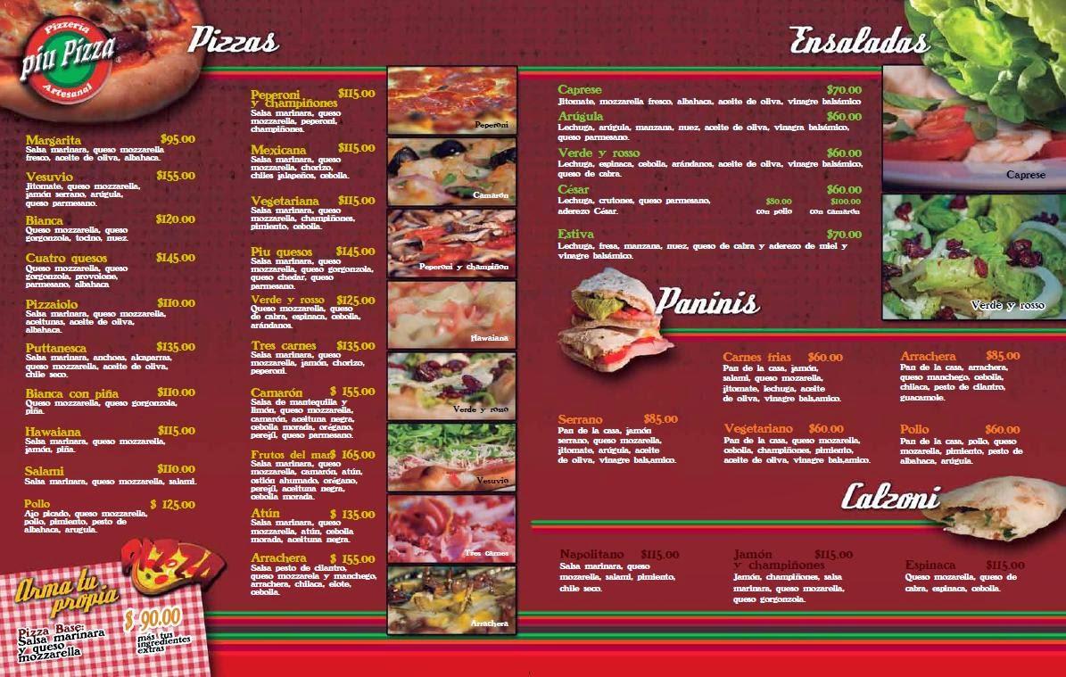 Menu at Piu Pizza pizzeria, Santiago de Querétaro, Paseo de Amsterdam 186
