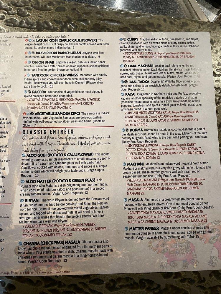 Menu at SPICE ROOM restaurant, Denver, 3100 E Colfax Ave