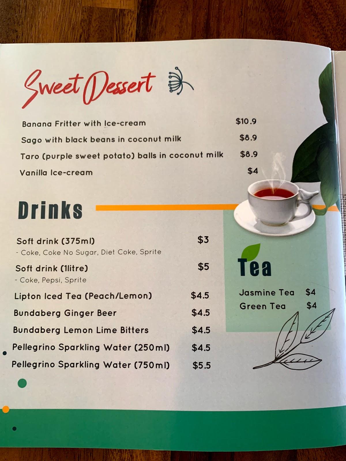 Menu at See Thai restaurant, Gold Coast