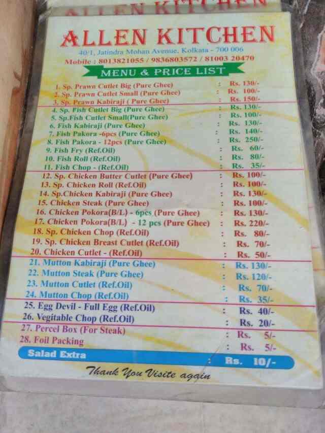 Menu at Allen Kitchen, Kolkata, 40