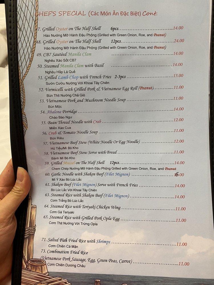 Menu at Cajun Bistro 7 restaurant, San Jose