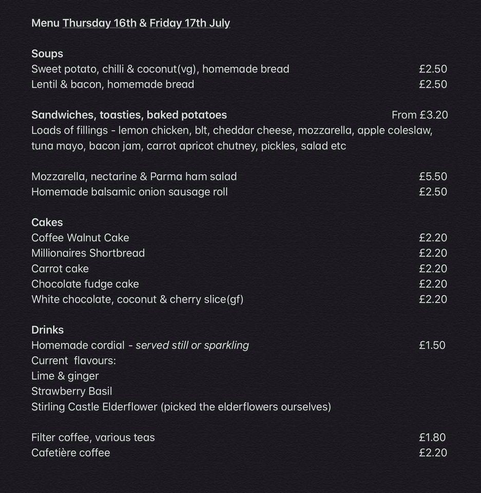 Menu at Darnley Coffee House, Stirling