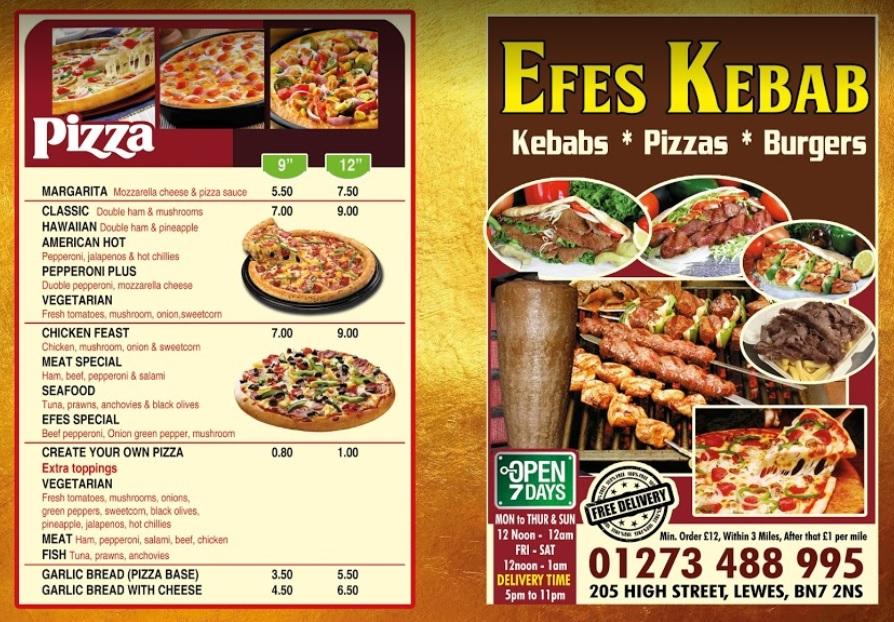 Menu at Efes Kebab Lewes restaurant, Lewes