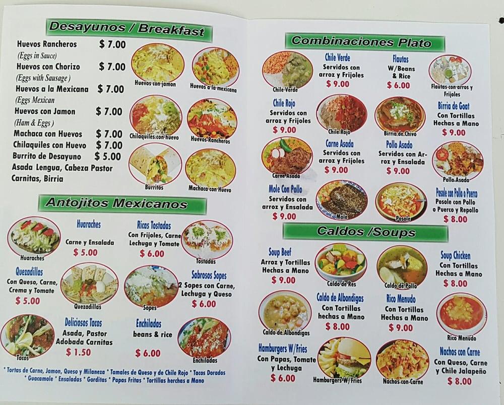 Menu at Le Esmeralda Taqueria restaurant, Fresno, S Elm Ave