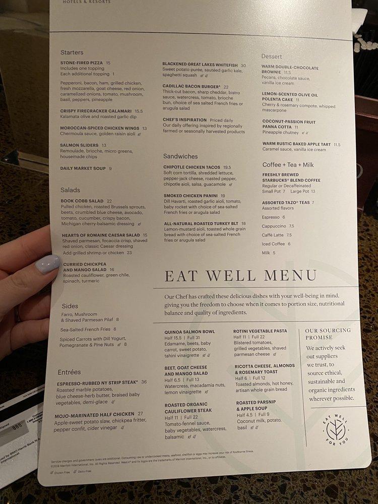 Menu at The Motor Bar, Detroit