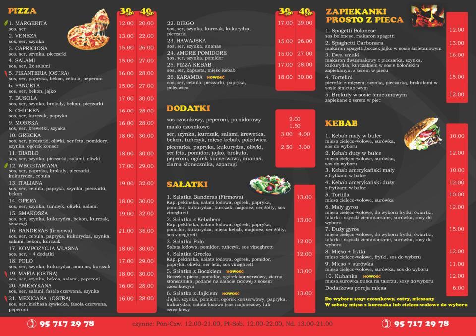 Carta de Pizzeria Banderas, Skwierzyna