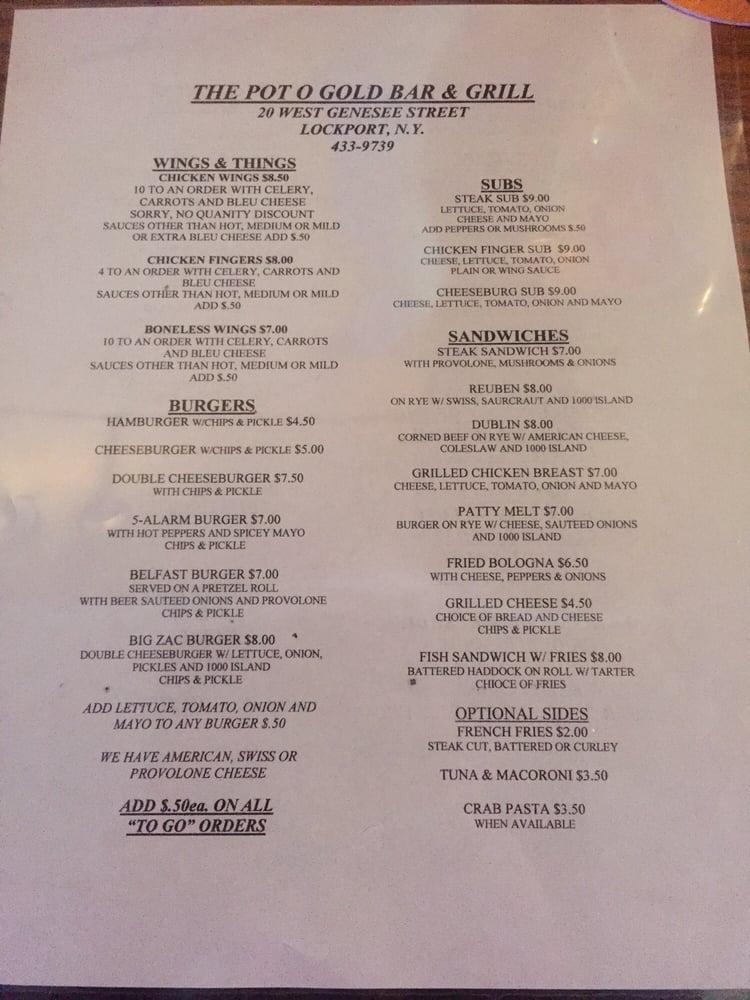 Menu at Pot-O-Gold Bar & Restaurant, Lockport