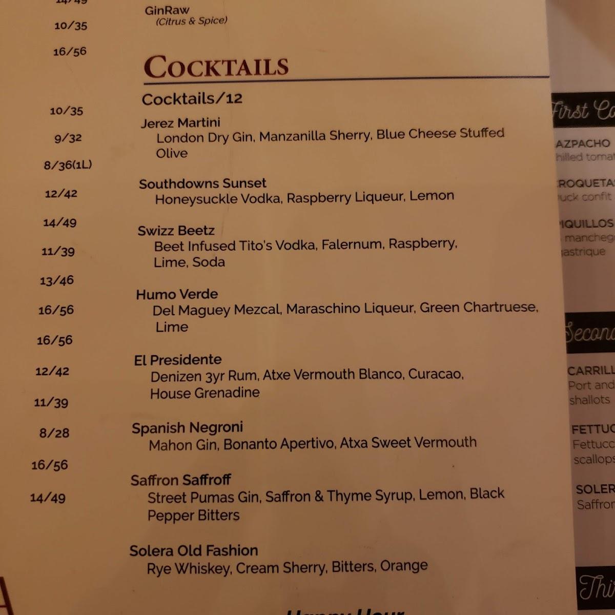Menu at Solera - Spanish Tapas Restaurant and Bar, Baton Rouge