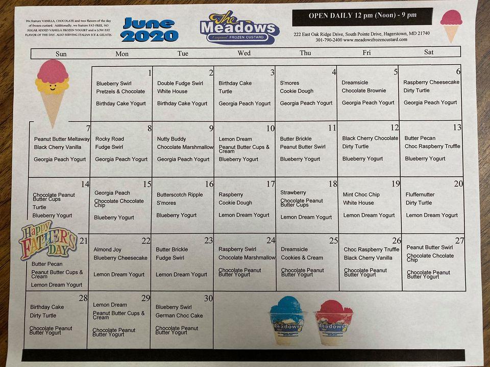 Menu at The Meadows Original Frozen Custard desserts, Hagerstown