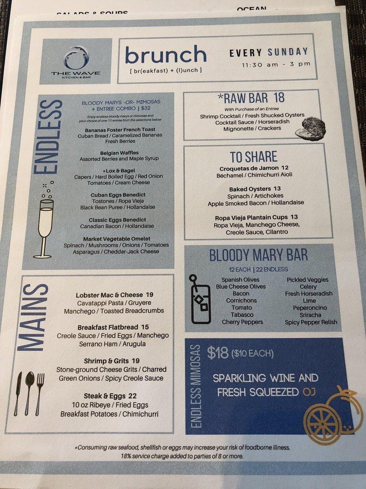 Menu at The Wave Kitchen & Bar, Vero Beach