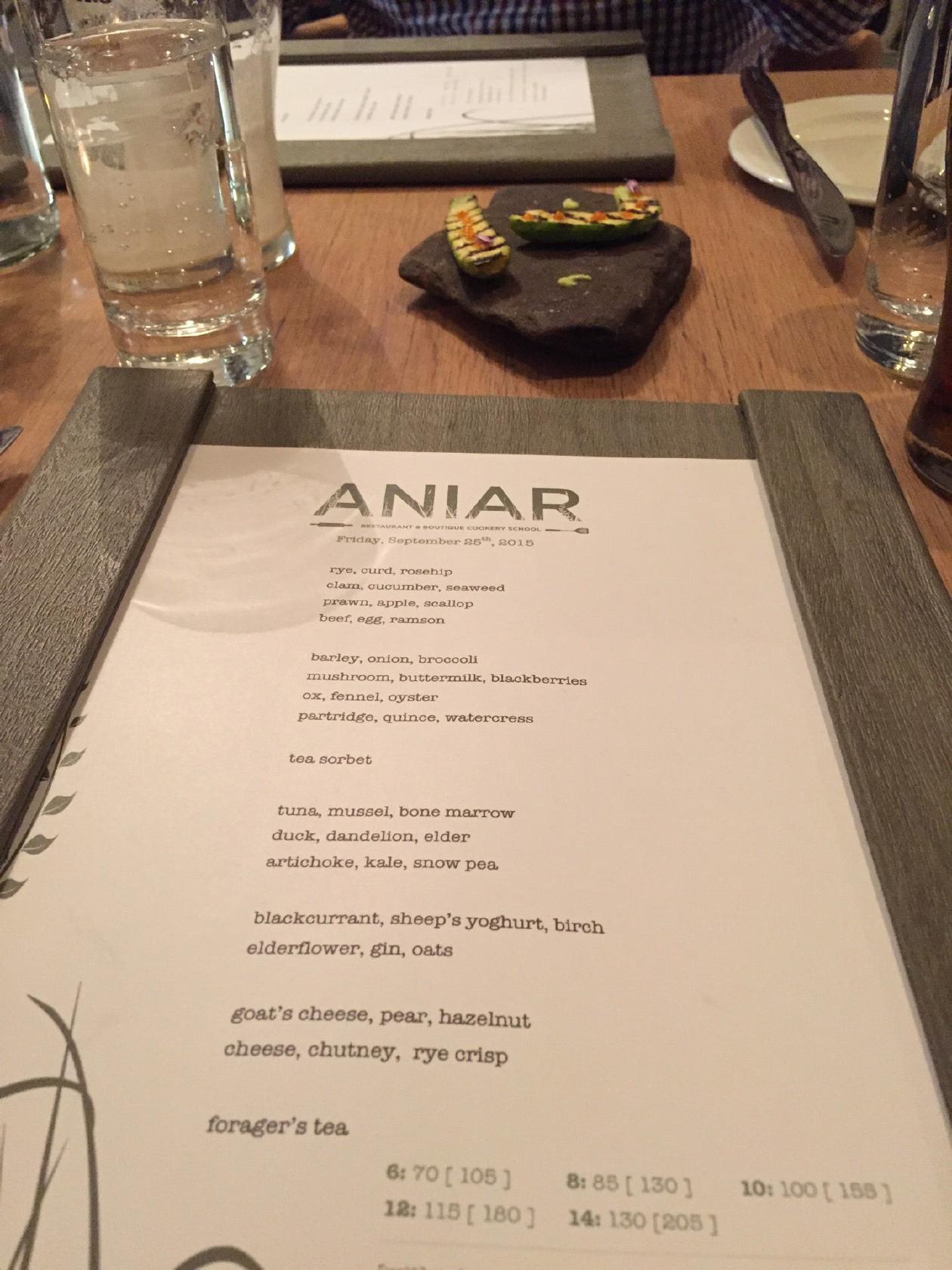 Menu at Aniar Restaurant & Boutique Cookery School, Galway