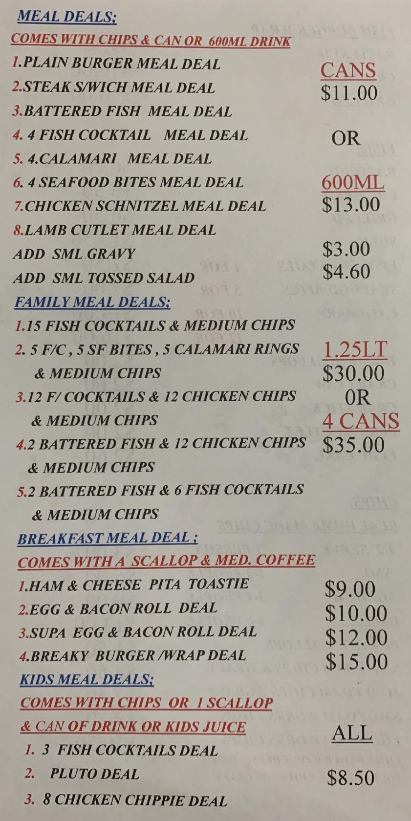 Menu at Chip Inn fast food, Gunnedah