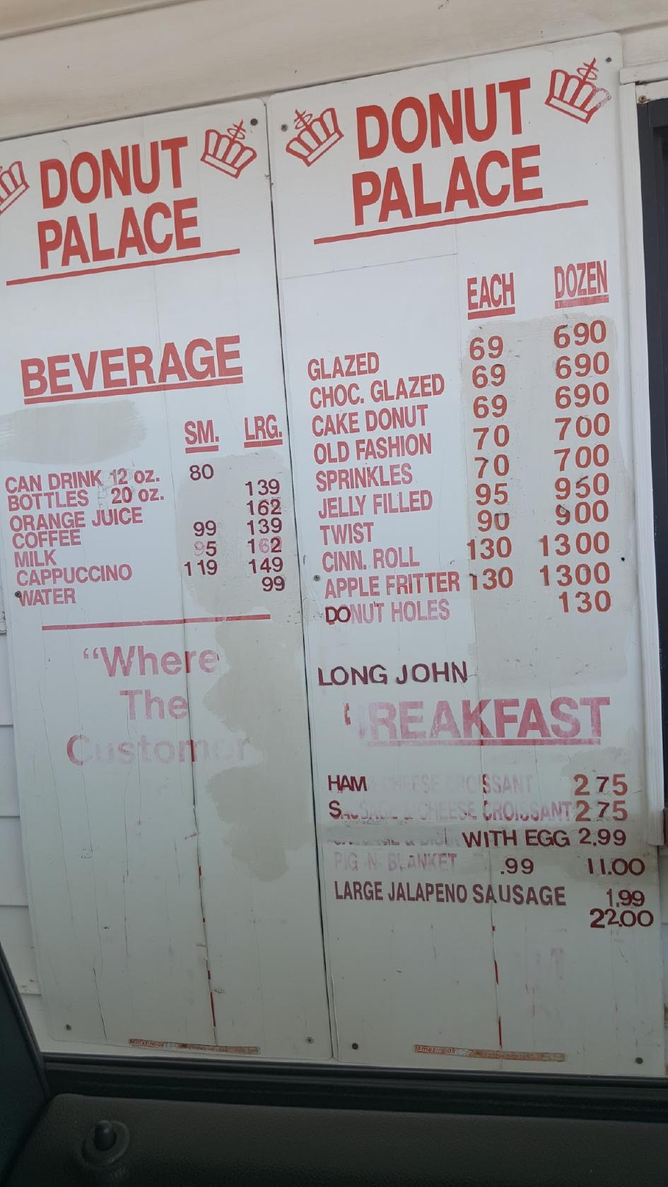 Menu at Donut Palace restaurant, Purcell