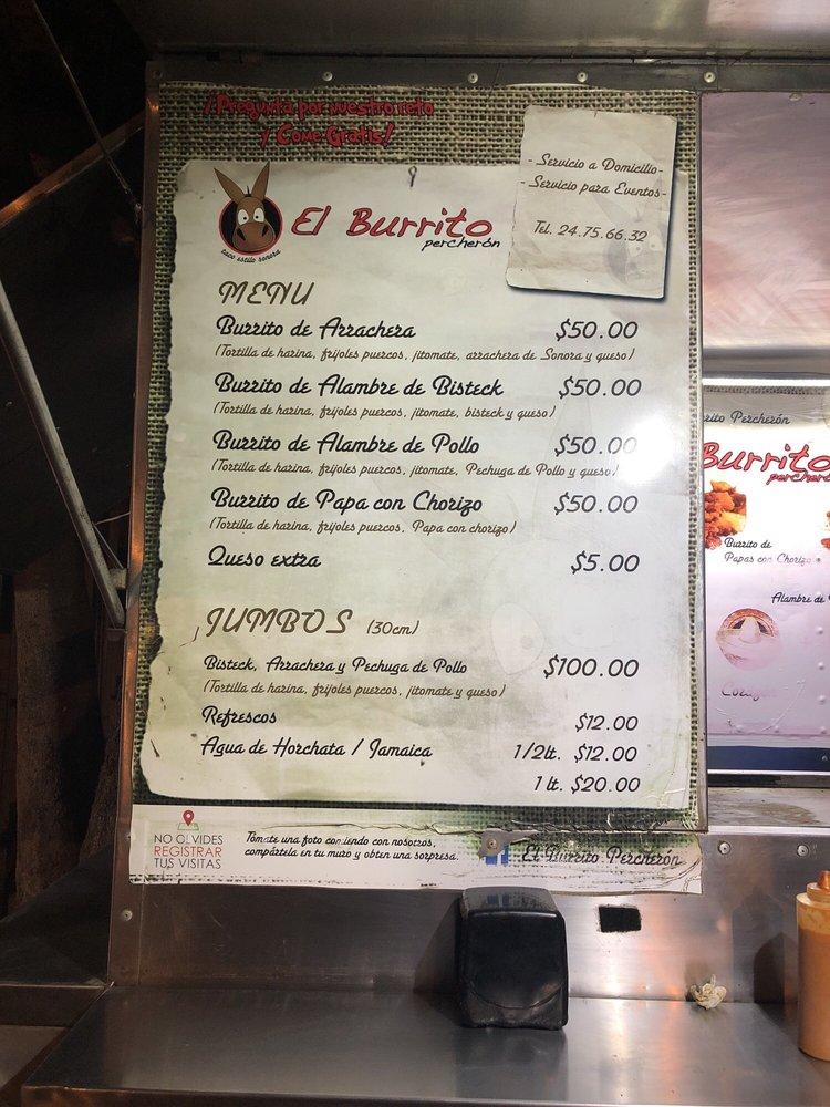 Carta del restaurante El Burrito Percheron, Ciudad del México