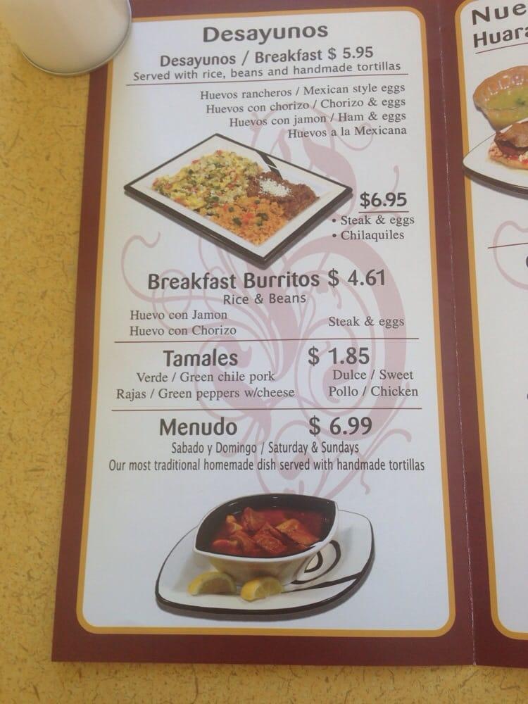 Menu at El Huarache Veloz restaurant, Los Angeles, Woodman Ave