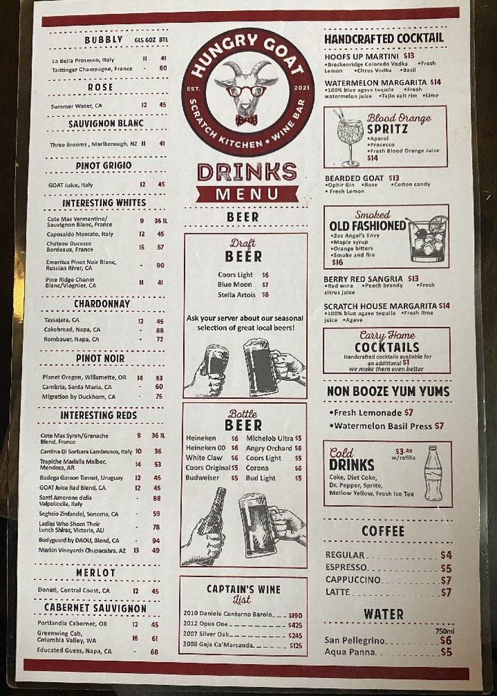 Menu at Hungry Goat Scratch Kitchen and Wine Bar, Morrison