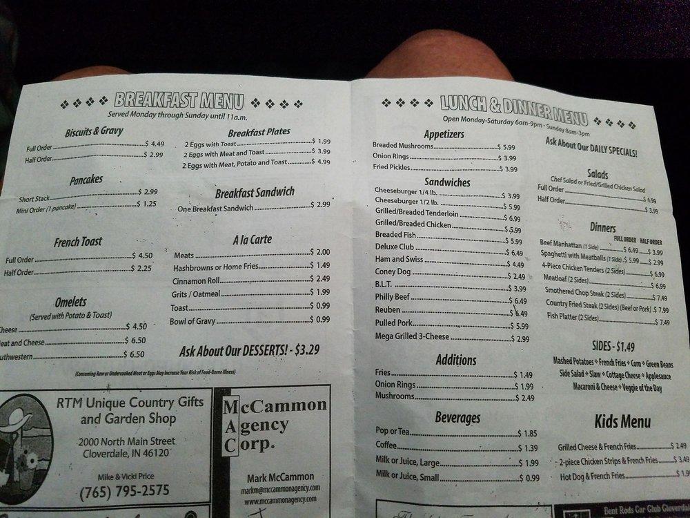 Menu at Lou's Diner restaurant, Cloverdale