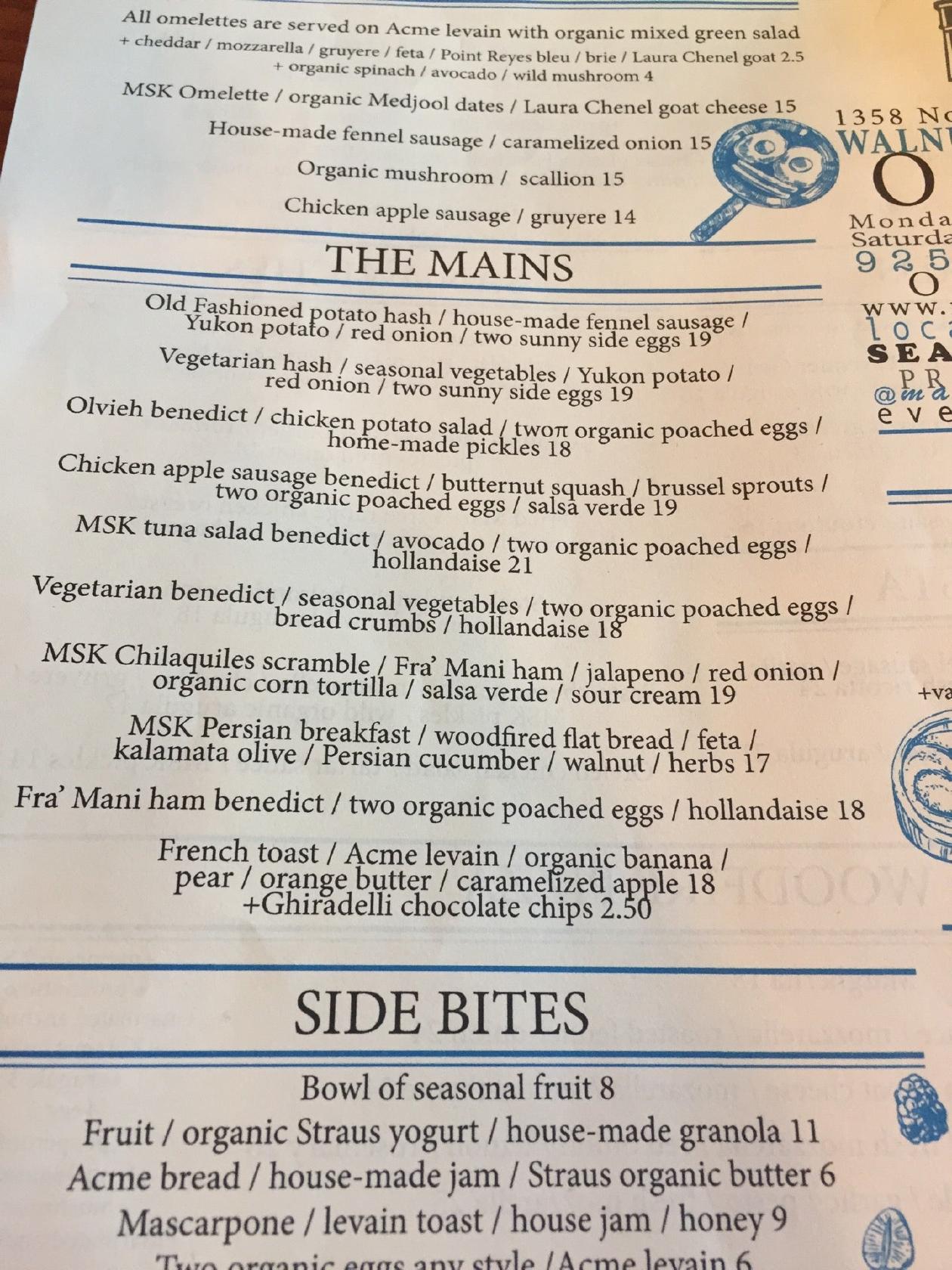 Menu at Main Street Kitchen & Bar, Walnut Creek