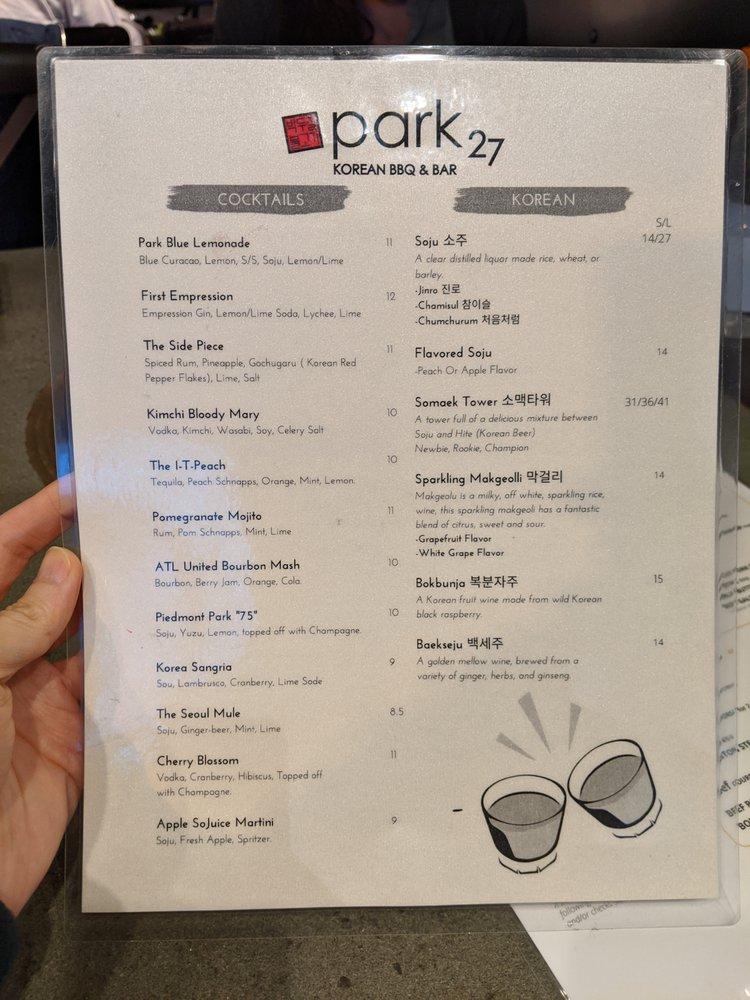 Menu at Park 27 Korean BBQ and Bar, Atlanta